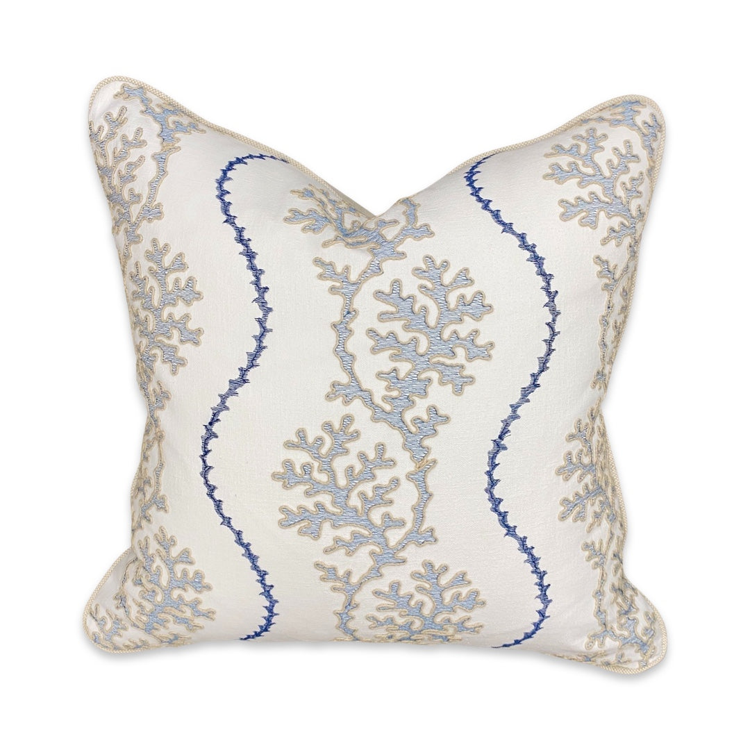 Embroidered Coral Print Cove Marina Pillow Designer Home Decor Fabrics ...